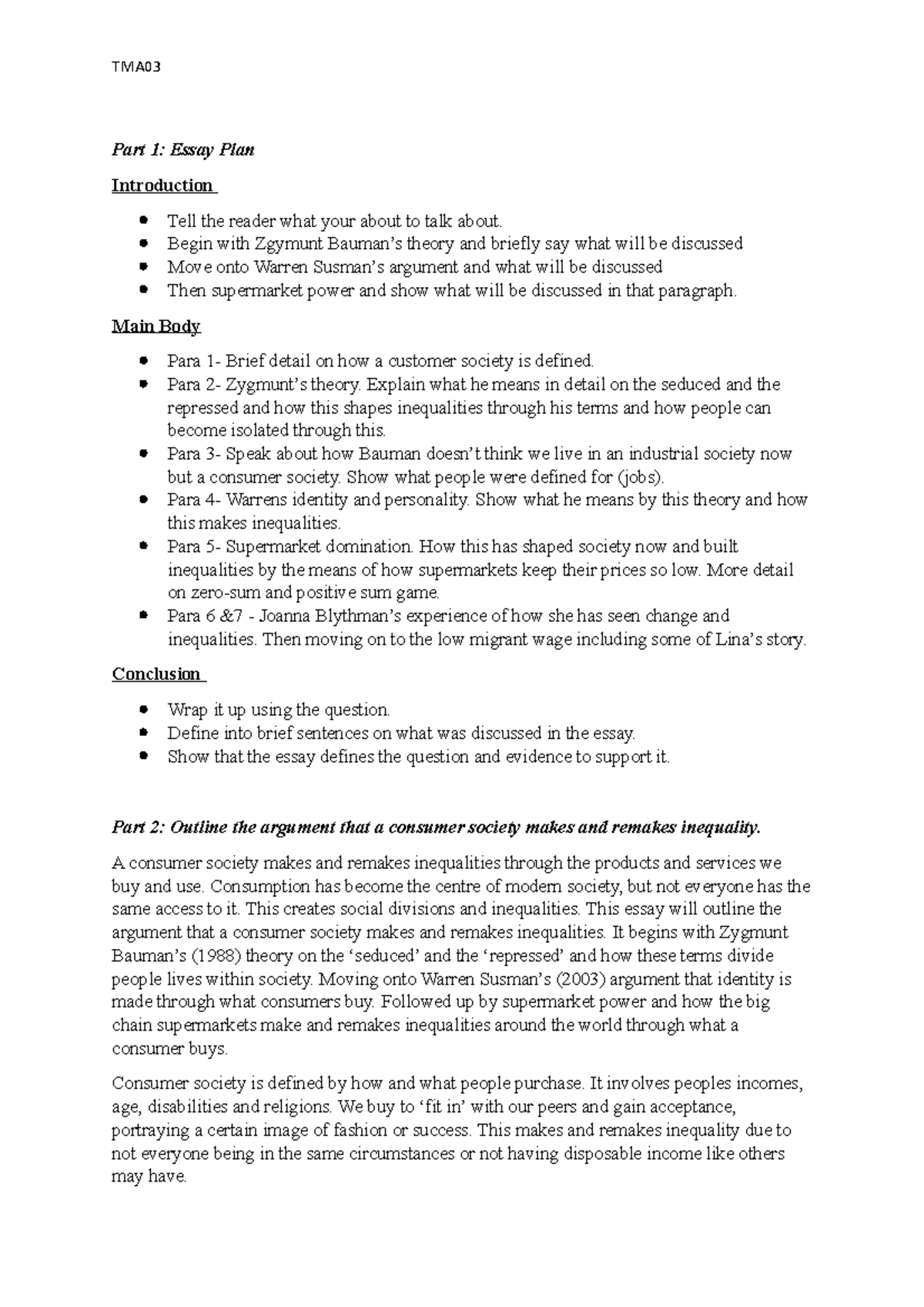 TMA 03 Sam Rigy - Outline the argument that a consumer society makes ...
