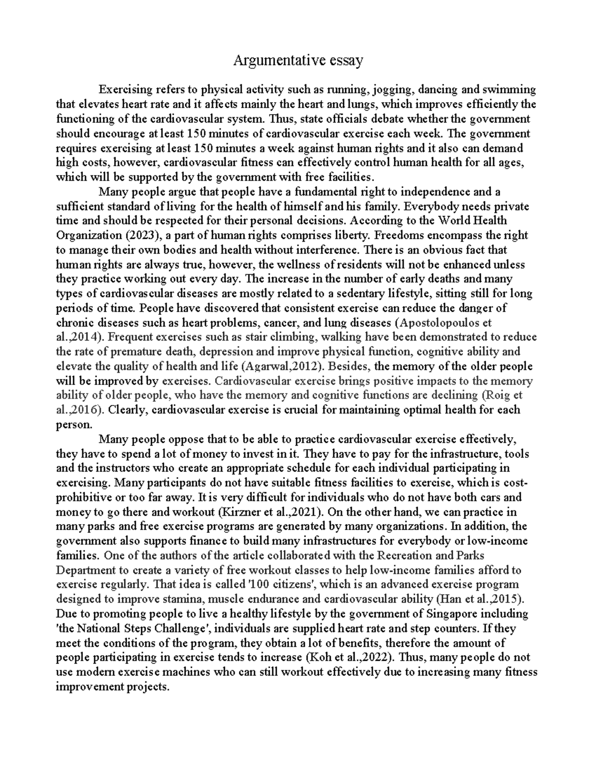 Argumentative essay - Task 3- 1482957 - Argumentative essay Exercising ...