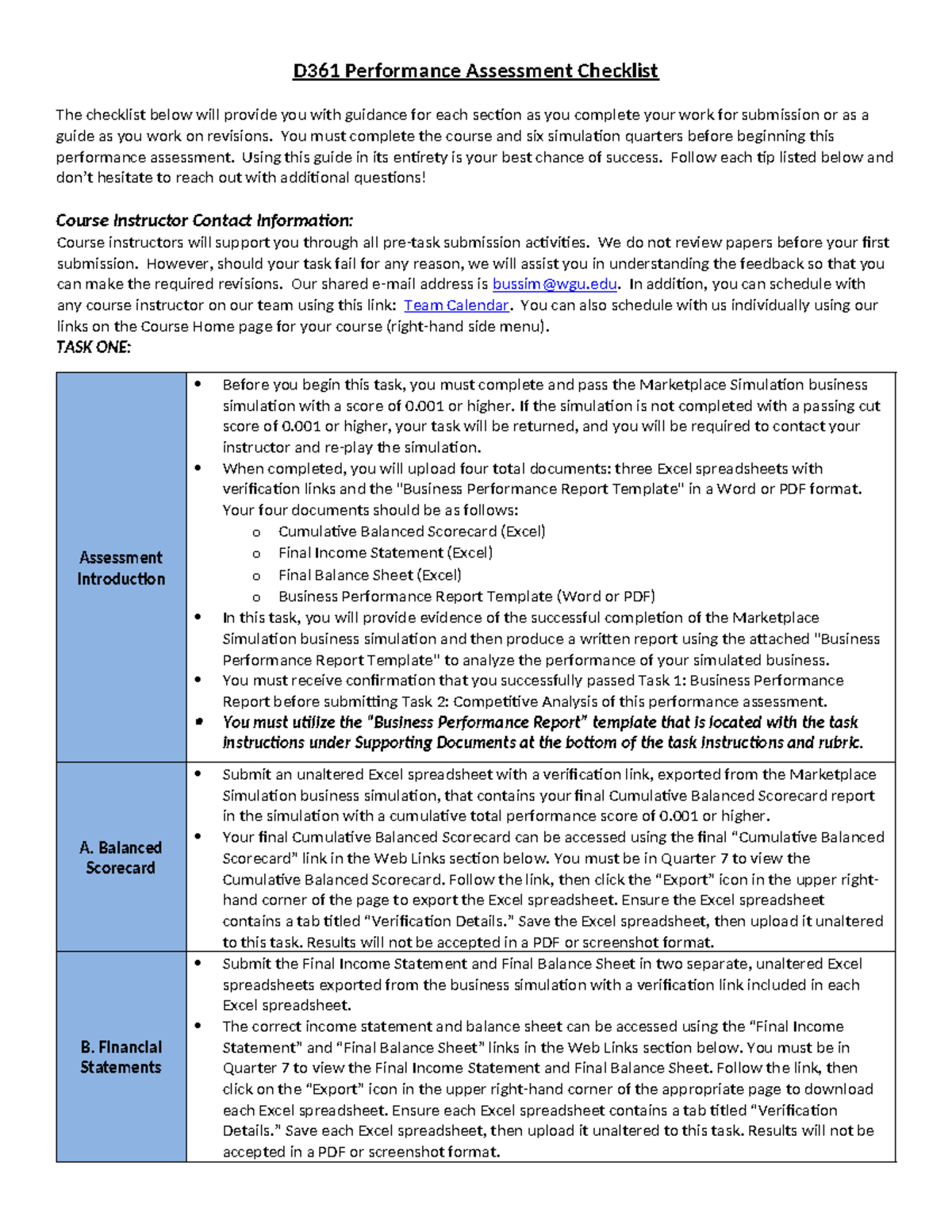 D361 PA Checklist - Performance Assessment Notes - D361 Performance ...