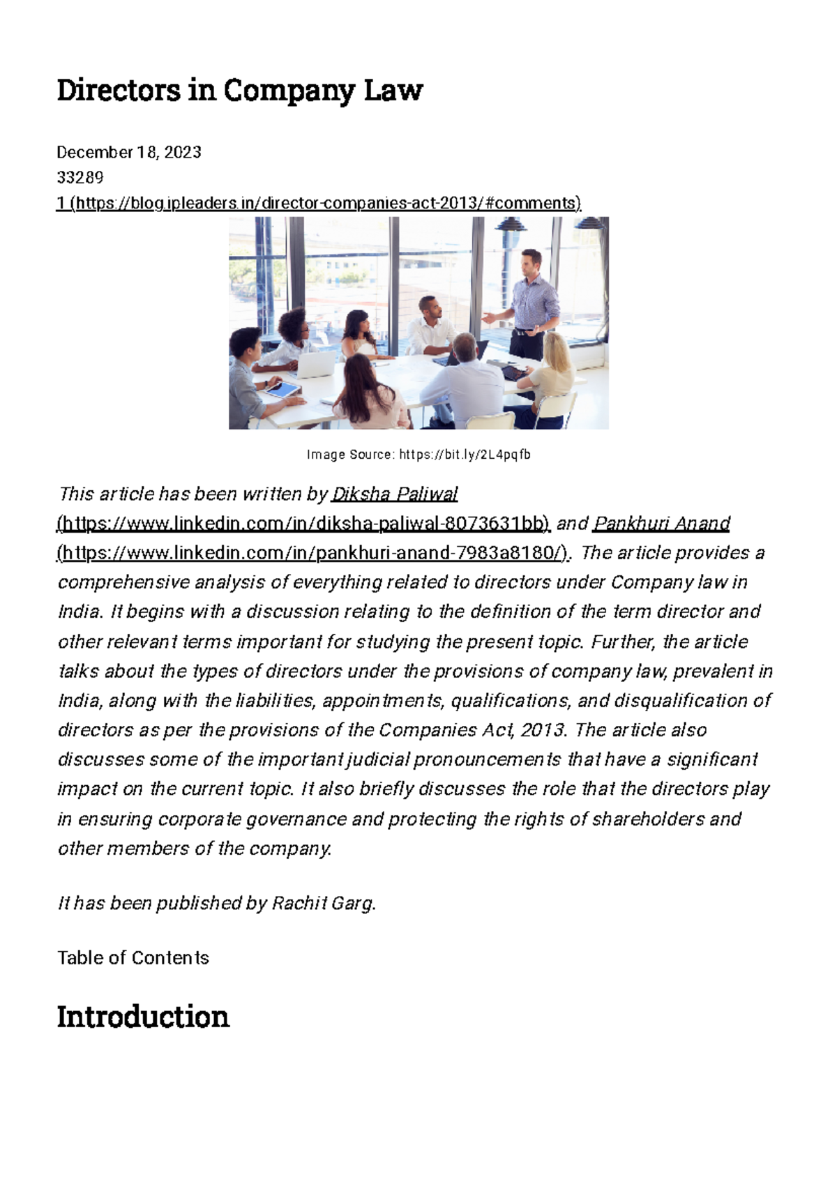 Directors in Company Law - Directors in Company Law December 18, 2023 ...