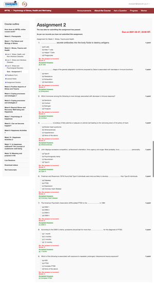 Psychology 2021 - @021 - NPTEL- Psychology of Stress, Health Well-being ...