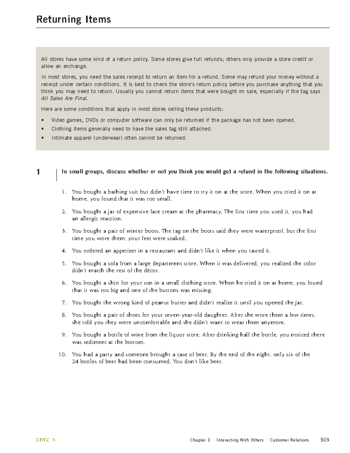 Customer relations-17-19 - Returning Items All stores have some kind of ...