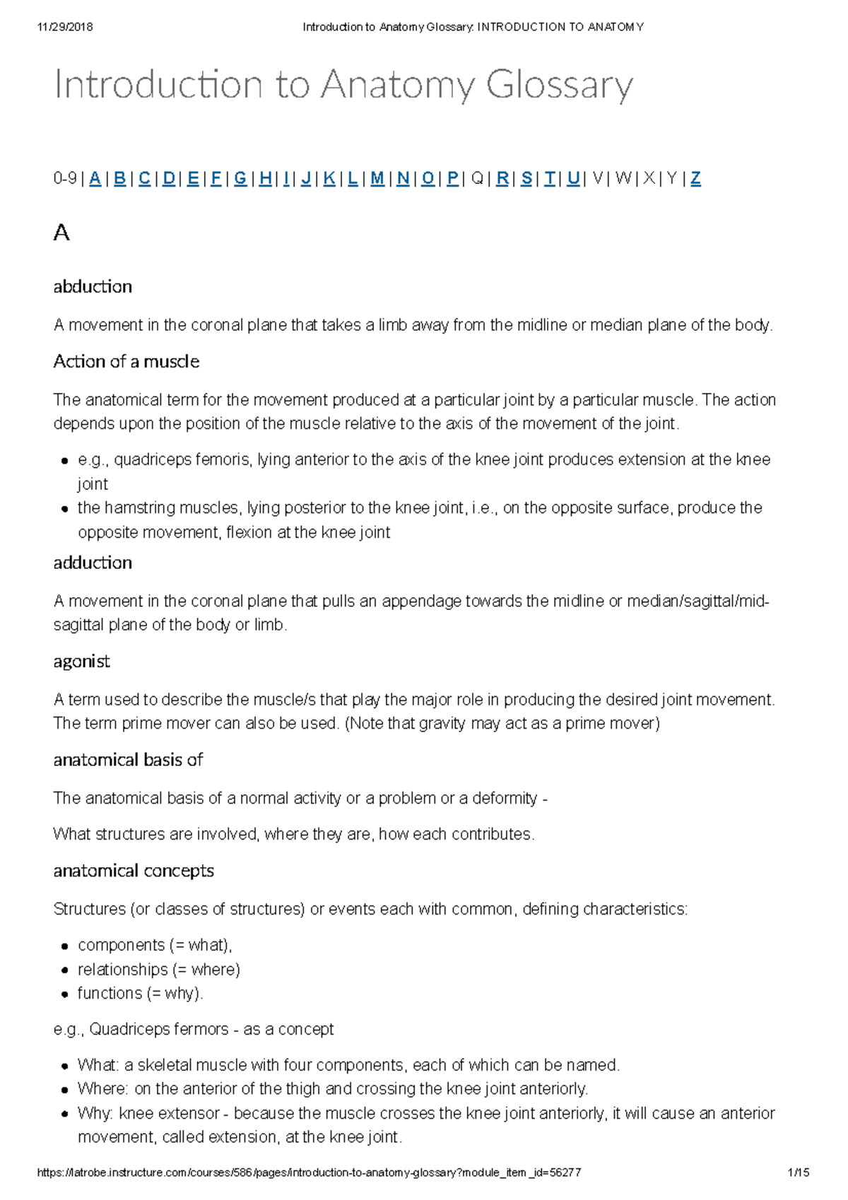 Introduction to Anatomy Glossary - 11/29/2018 Introduction to Anatomy ...