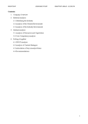 LEGO Group Marketing Analysis - Unit II Case Study – LEGO Group Phan Le ...