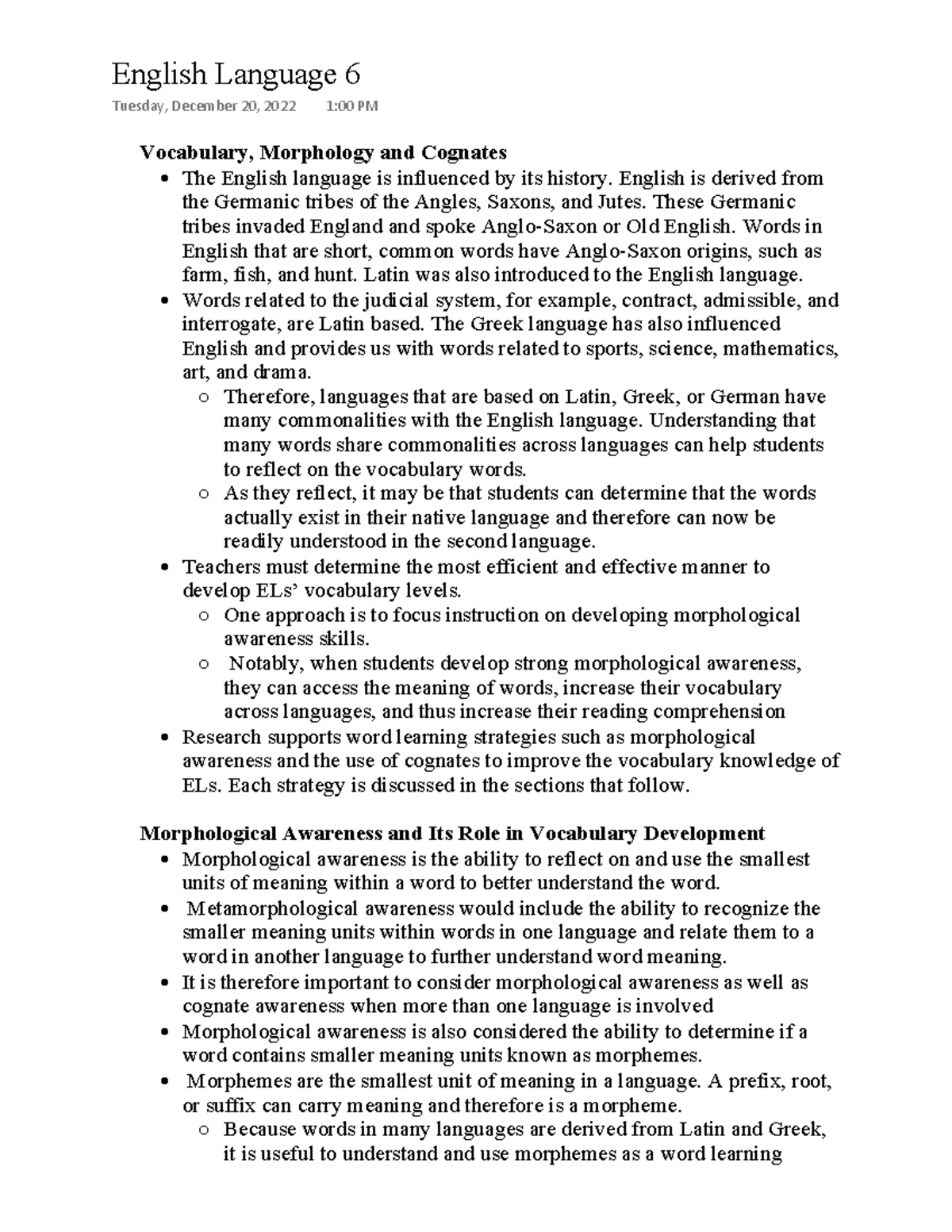 English Learner lecture Study 3 - Vocabulary, Morphology and Cognates ...