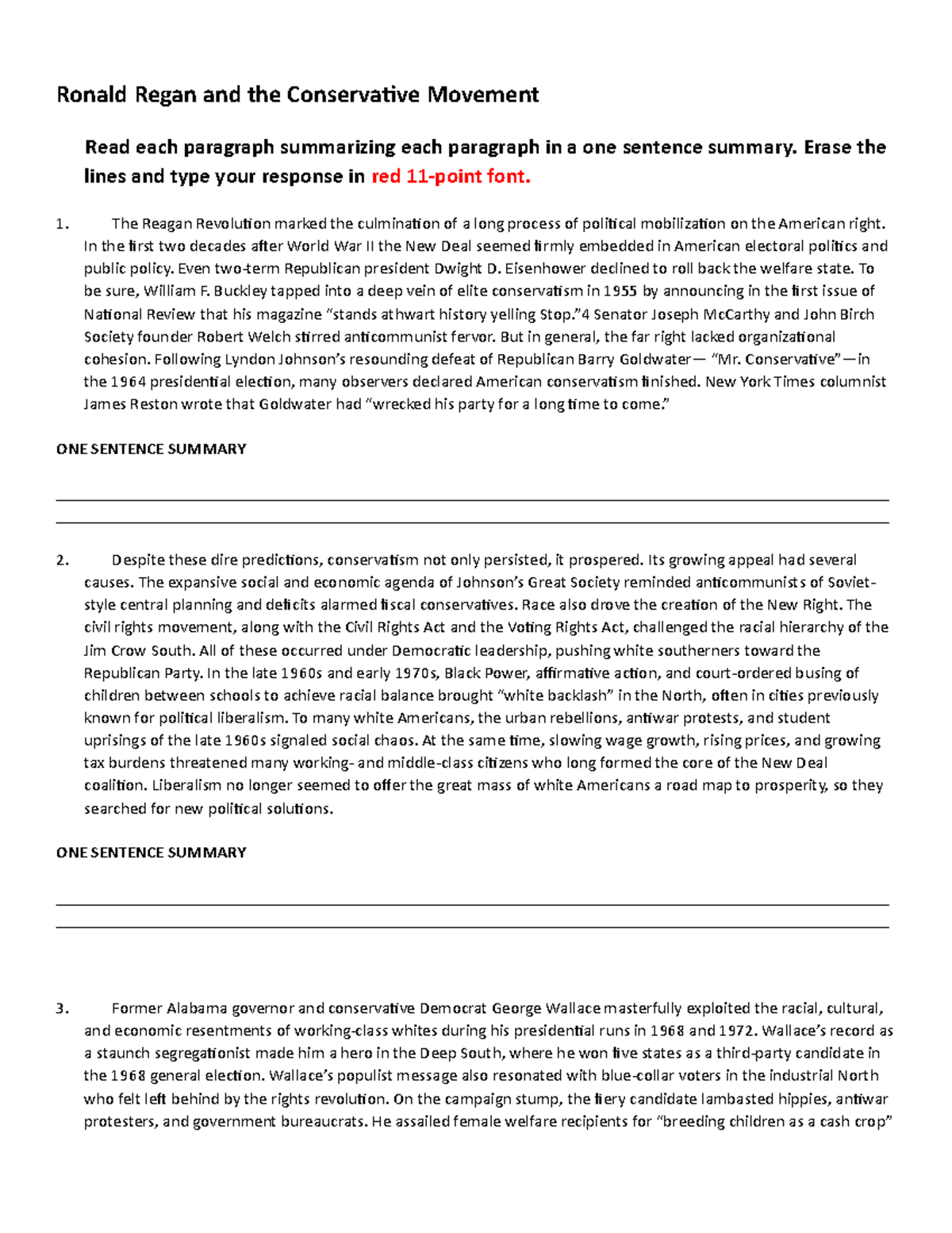 The Reagan Revolution Reading - Ronald Regan and the Conservative ...
