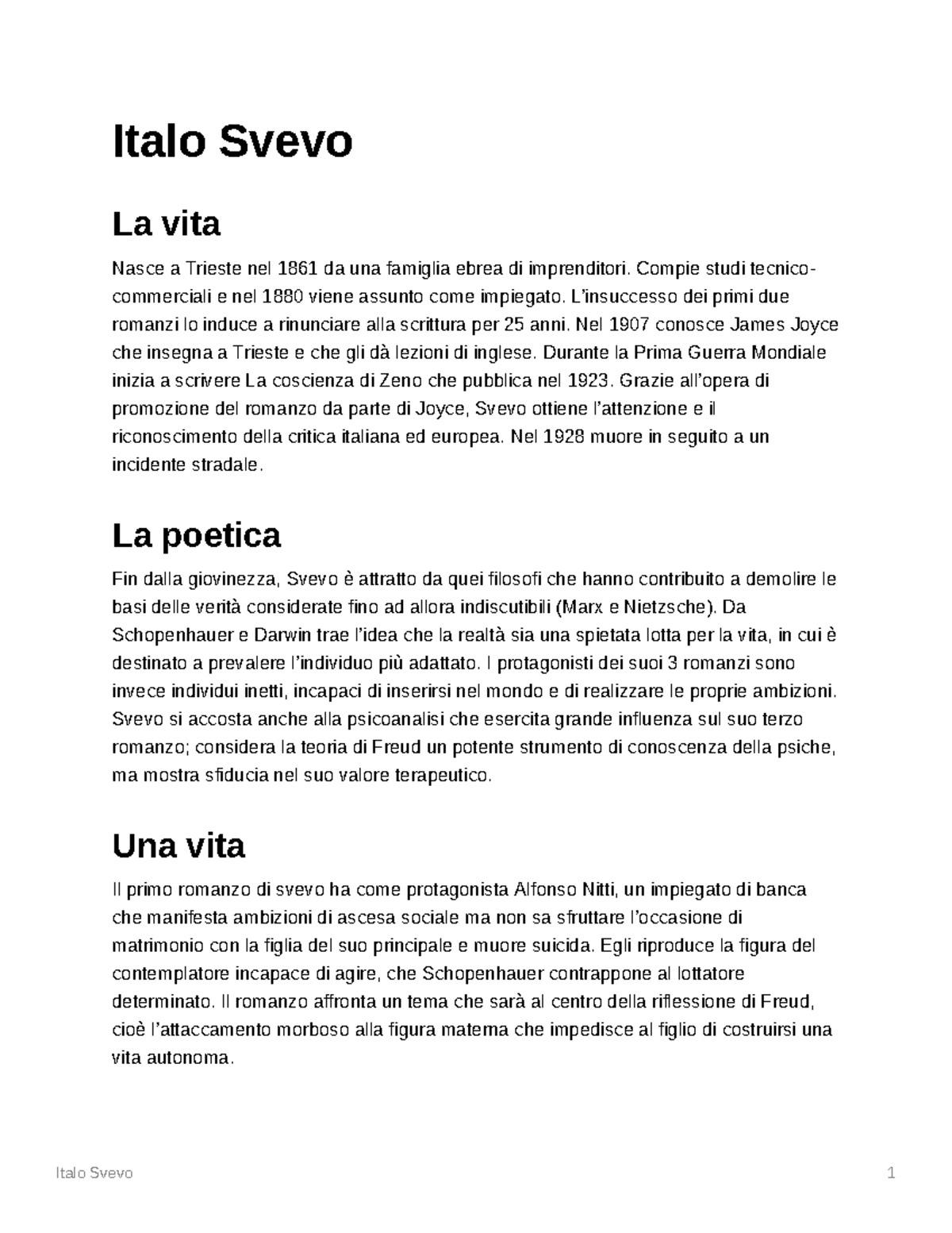 Italo Svevo: vita, opere e caratteristiche principali - Italo Svevo 1 Italo Svevo La vita Nasce ...