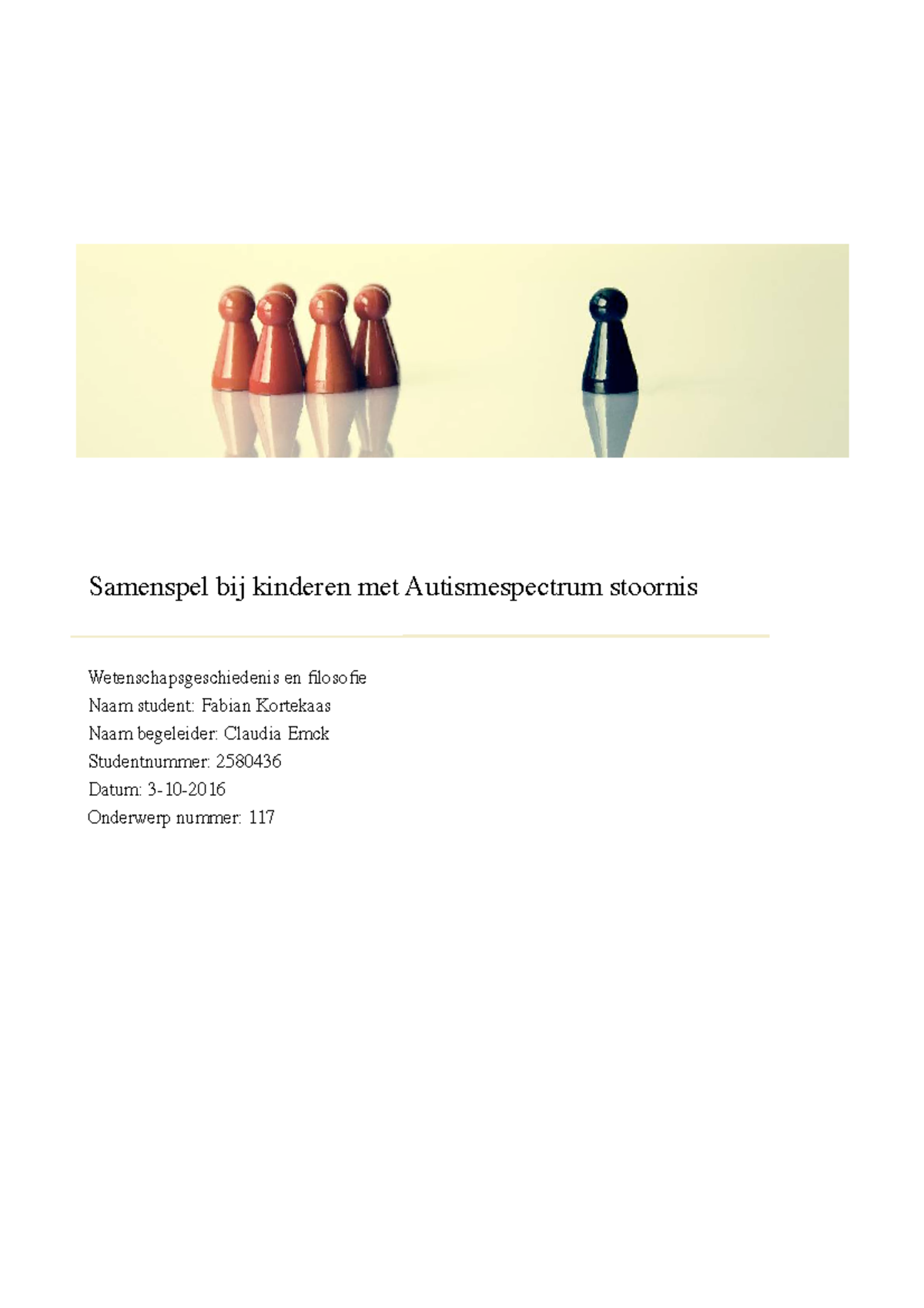 Werkstuk "Autismespectrumstoornis en samenspelen" - cijfer 8 ...