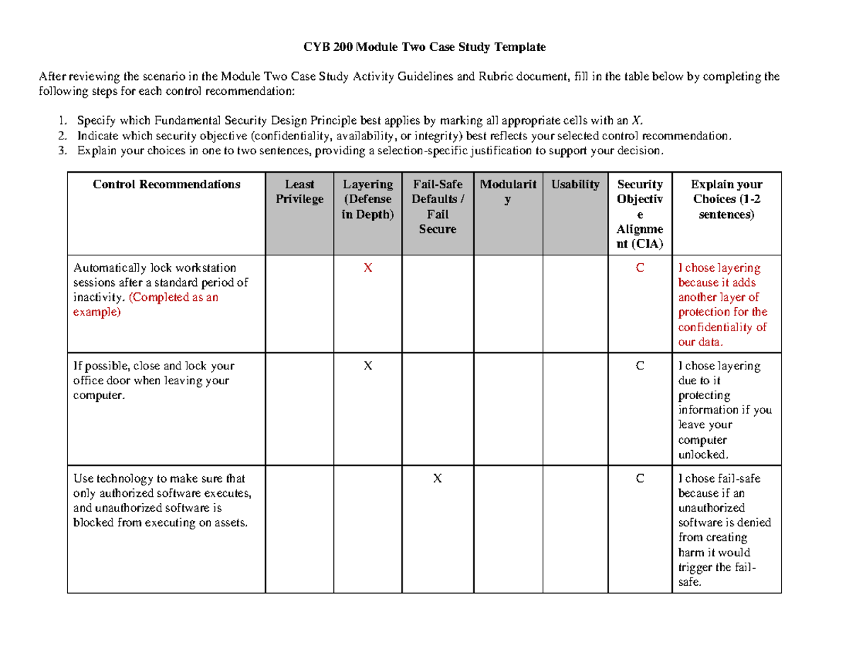 CYB 100 2-3 - ANSWERS - CYB 200 Module Two Case Study Template After ...