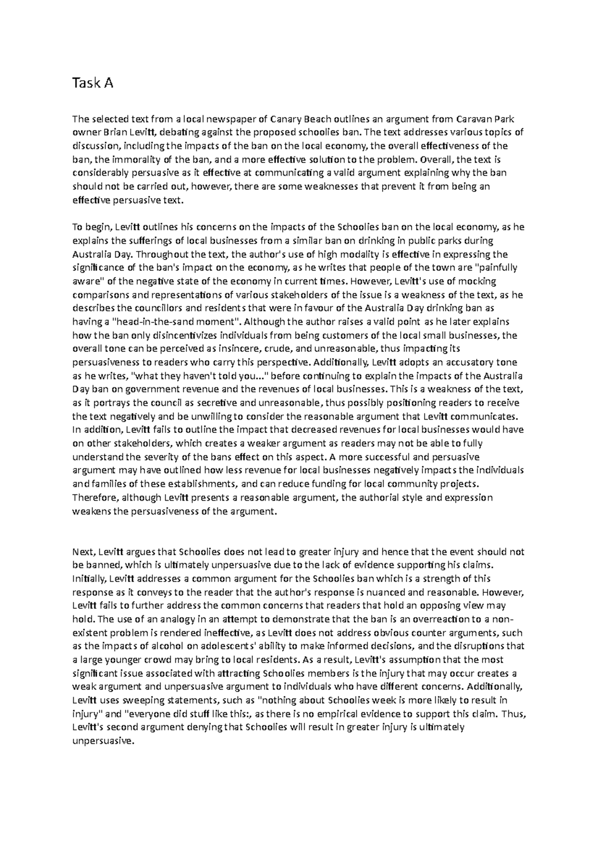 LAT Practice Exam - Task A The selected text from a local newspaper of ...