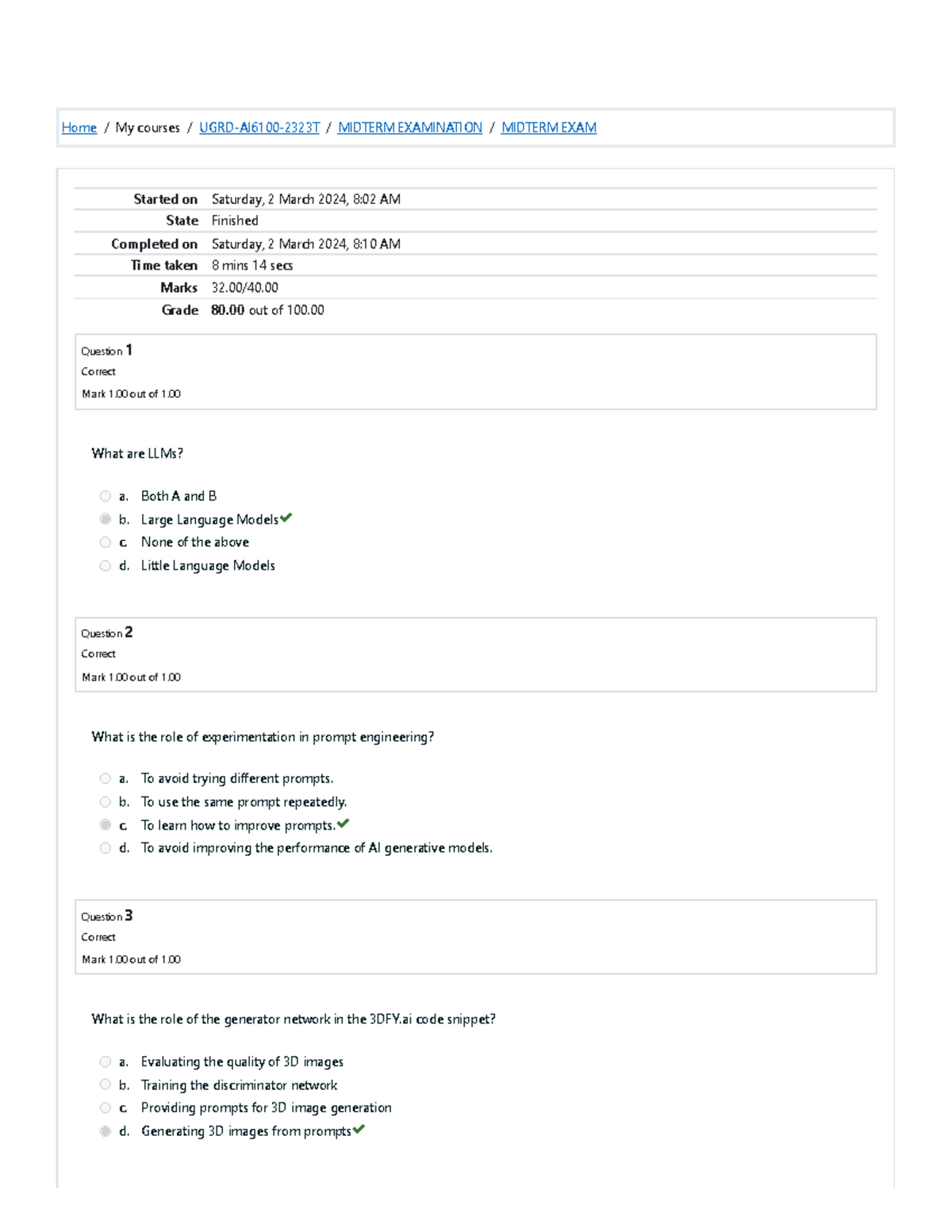 Midterm EXAM Attempt Major EXAM 80 Percent - Home / My courses / UGRD-AI6100-2323T / MIDTERM ...
