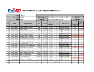 RMA G3Scoresheet v3 - Rapid Mathematics Assessment - Region XII 502635 Grade 3 S/N LRN Name of ...