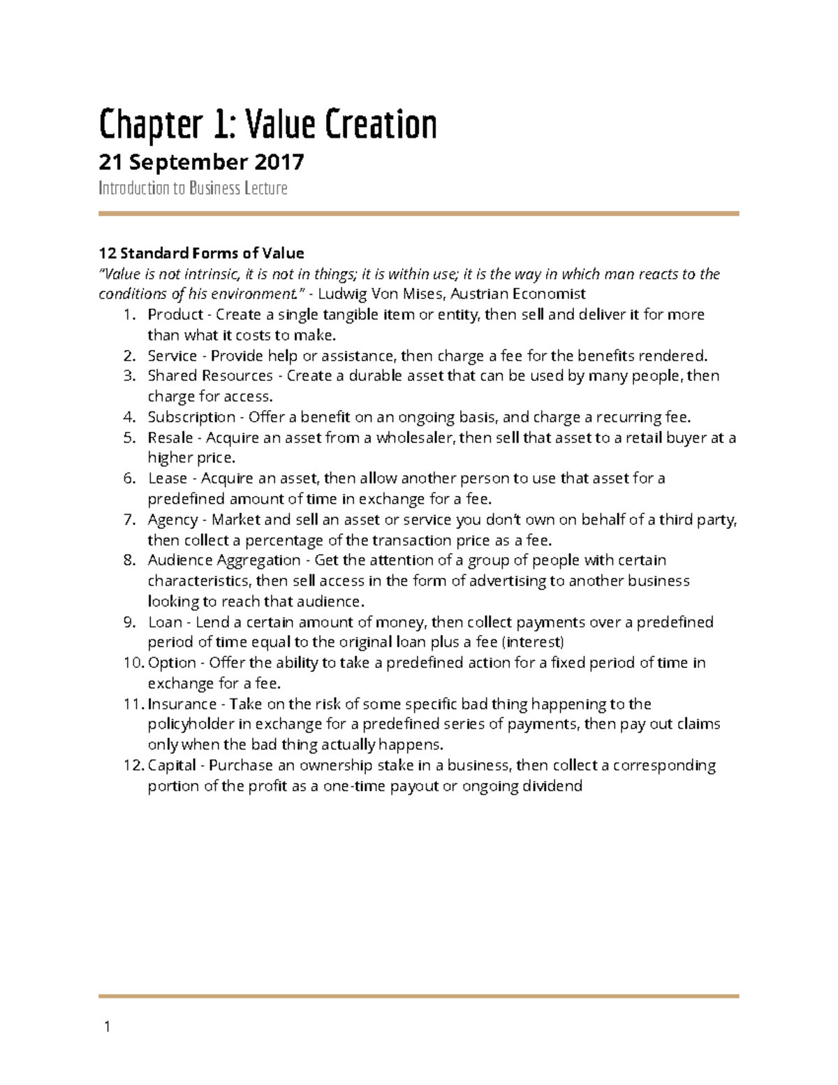 Chapter 1: Value Creation Lecture - Chapter 1: Value Creation 21 ...