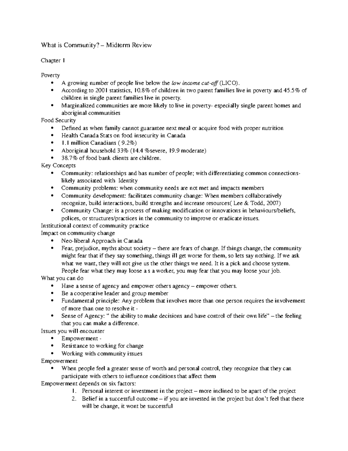 What is Community - midterm - What is Community? – Midterm Review Chapter 1 Poverty A growing ...