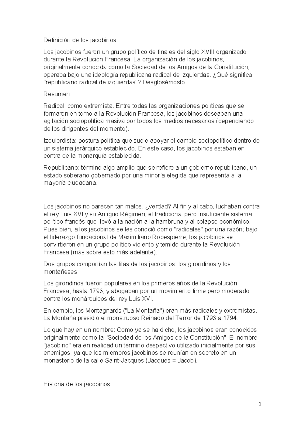 Definición de los jacobinos - Definición de los jacobinos Los jacobinos ...