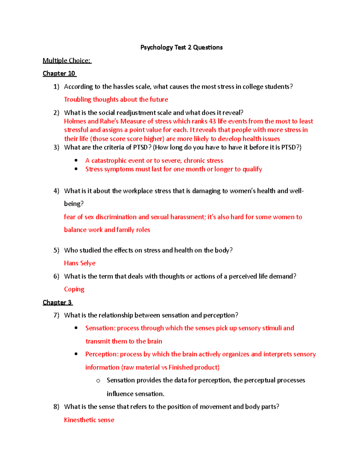 Psychology Test 2 - Exam review answers for test 2. Teacher name: Herb ...