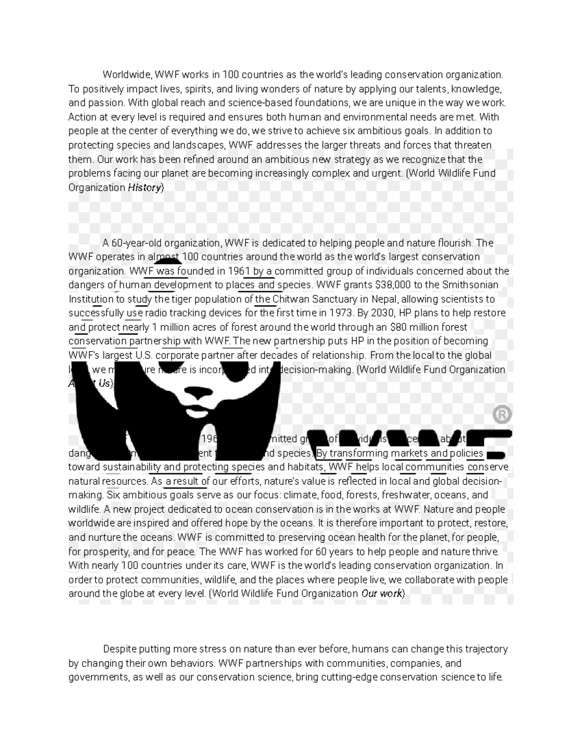 WWF - Final Draft - The World Wildlife Fund (WWF) is a 60-year-old ...