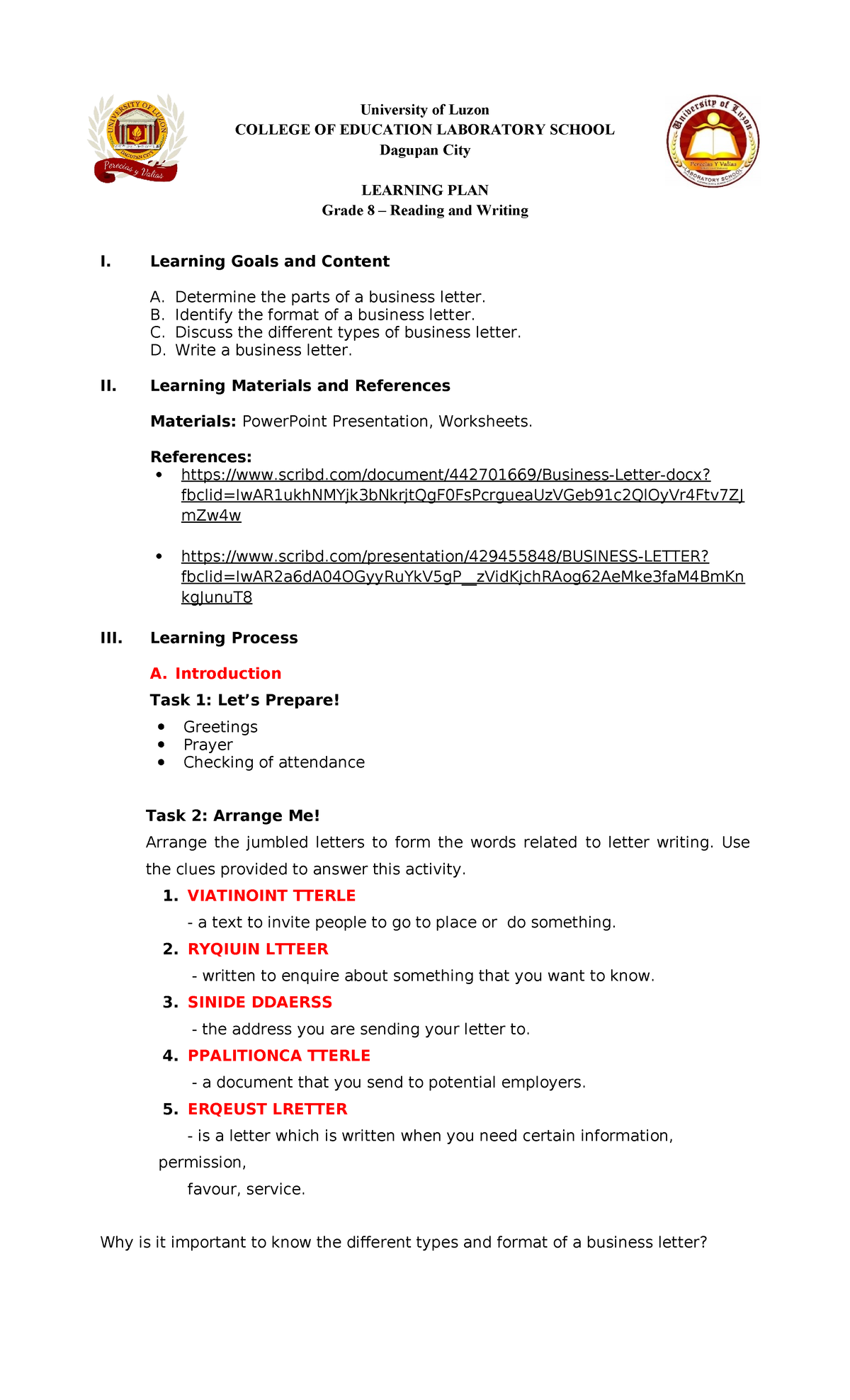 SDLP-Grade 8 - Semi-Detailed Lesson Plan in Grade 8 - University of ...