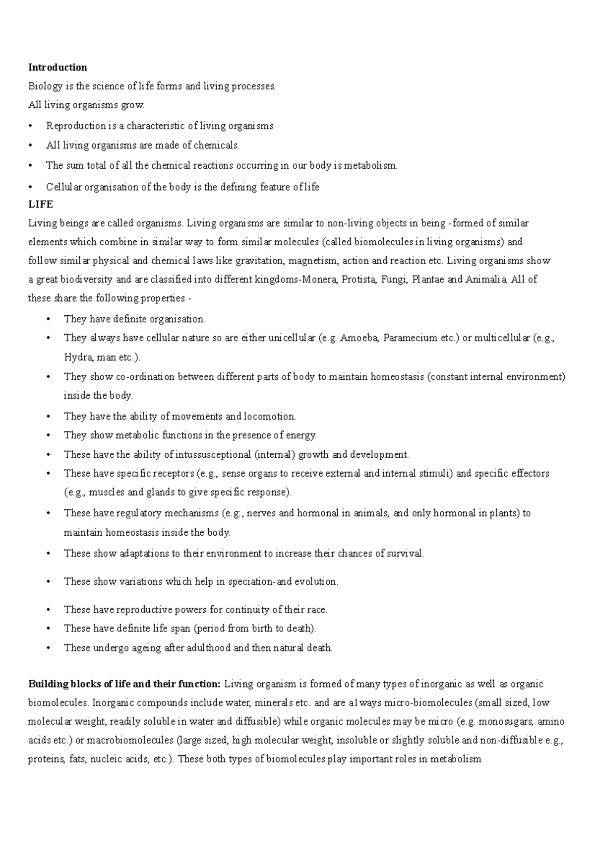 Introduction Biology Reviewer - Introduction Biology is the science of ...