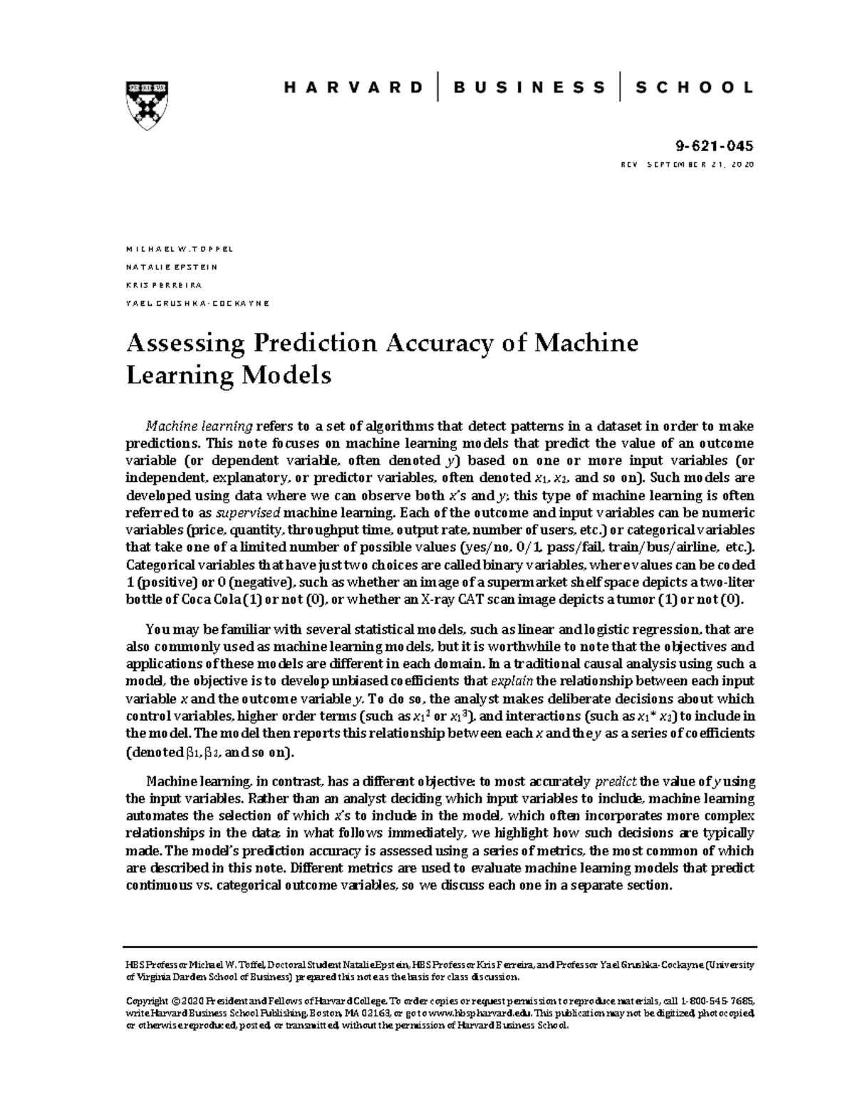 Assessing prediction accuracy of machine learning models - 9 - 621 ...