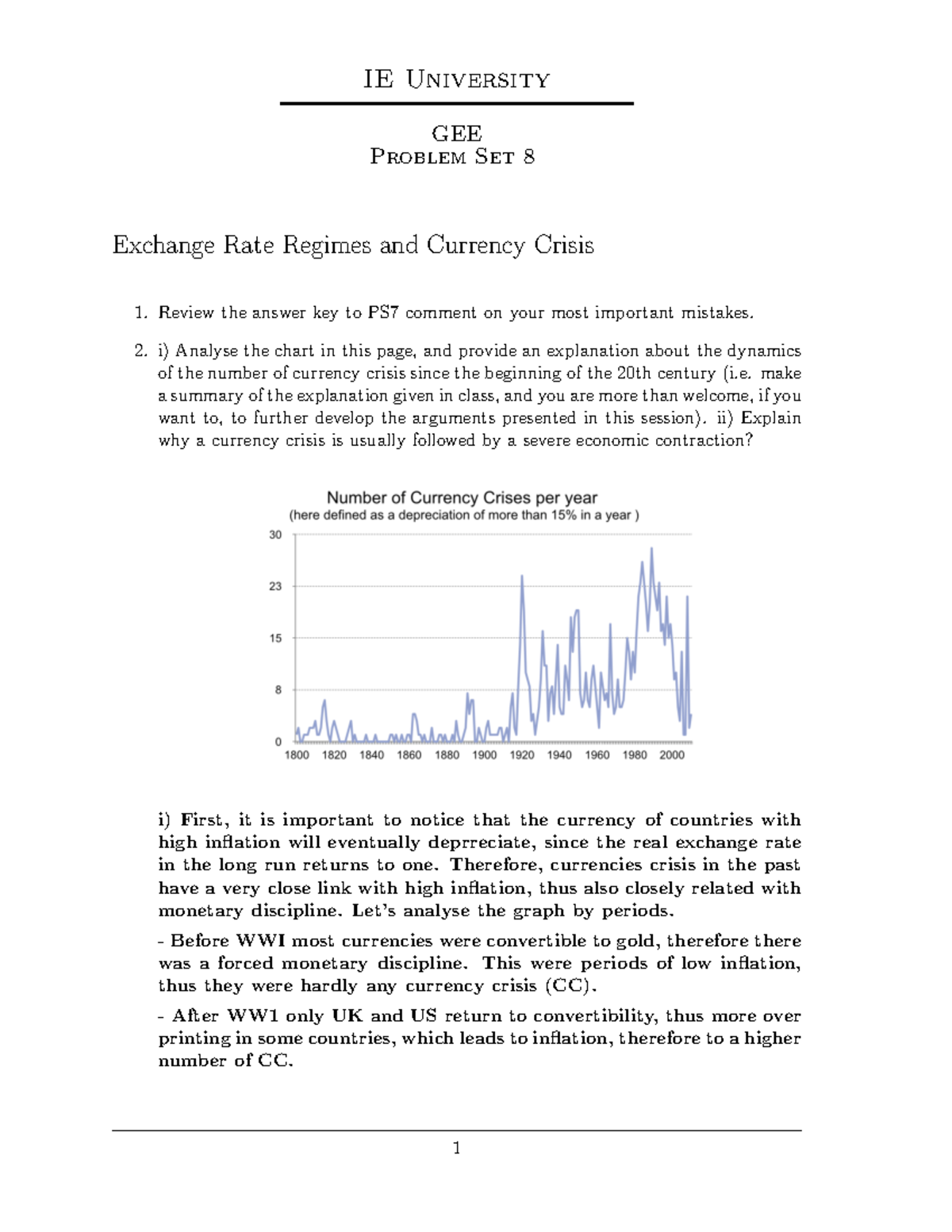 PS8 - Problem Set - IE University GEE Problem Set 8 Exchange Rate Regimes and Currency Crisis ...