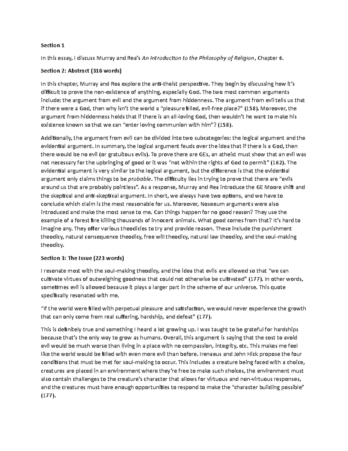 PHI Week12 Essay - Assignment - Section 1 In this essay, I discuss ...