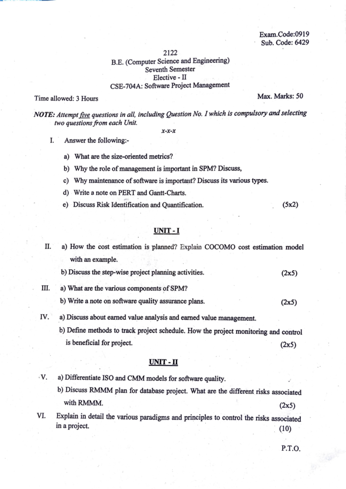Software Project Management - Time allowed: 3 Hours 2122 B. (Computer Science and Engineering ...