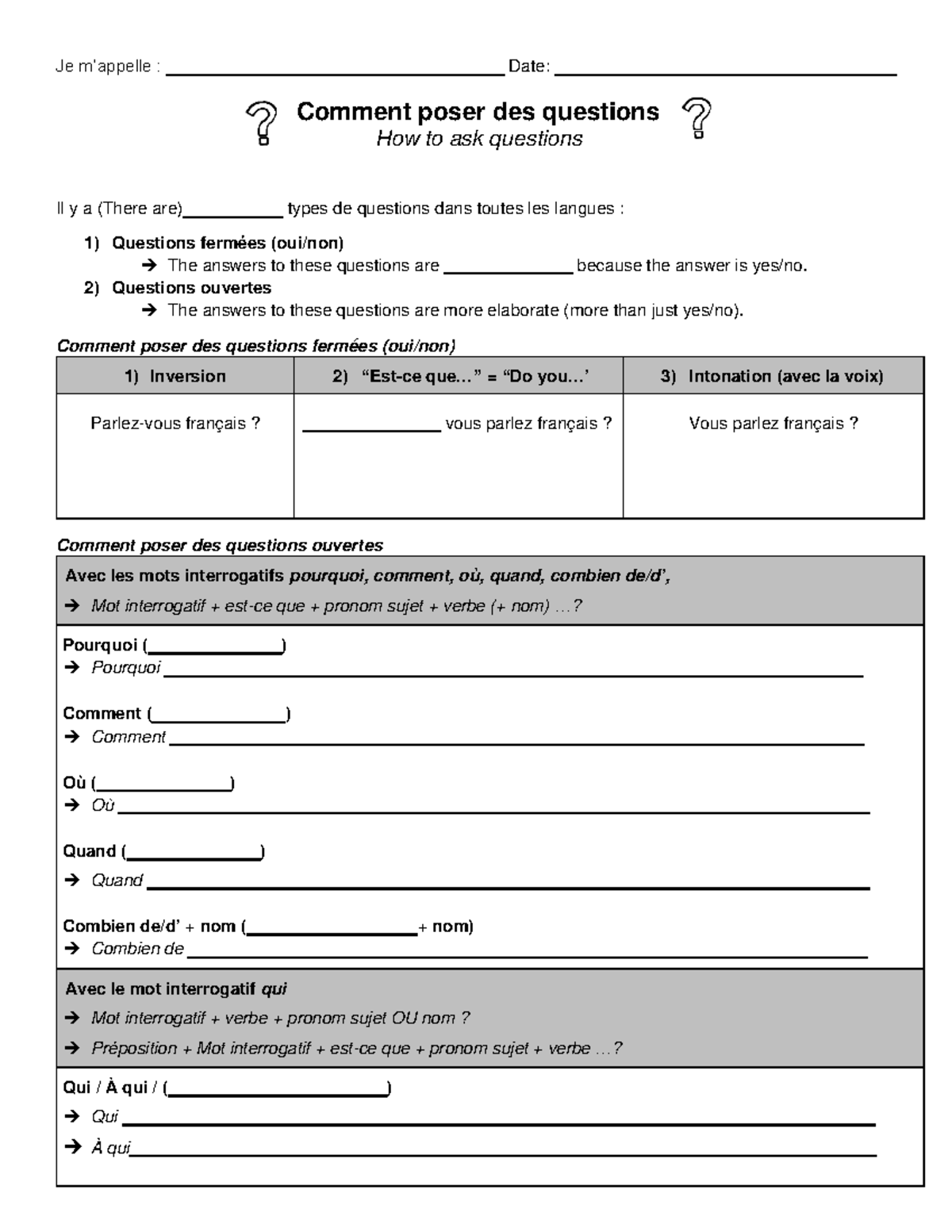 Intro Comment Poser Une Question - Comment poser des questions How to ...