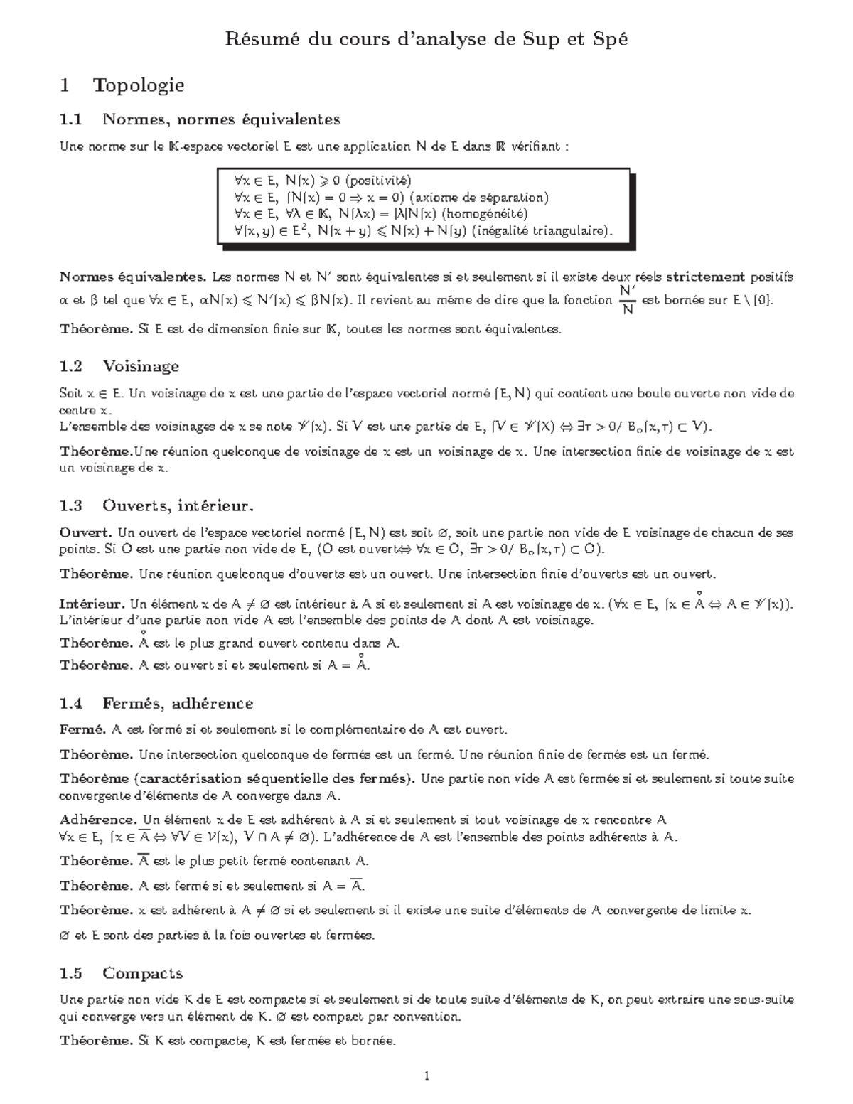 Resume du cours d analyse de sup et spe - Résumé du cours d’analyse de ...