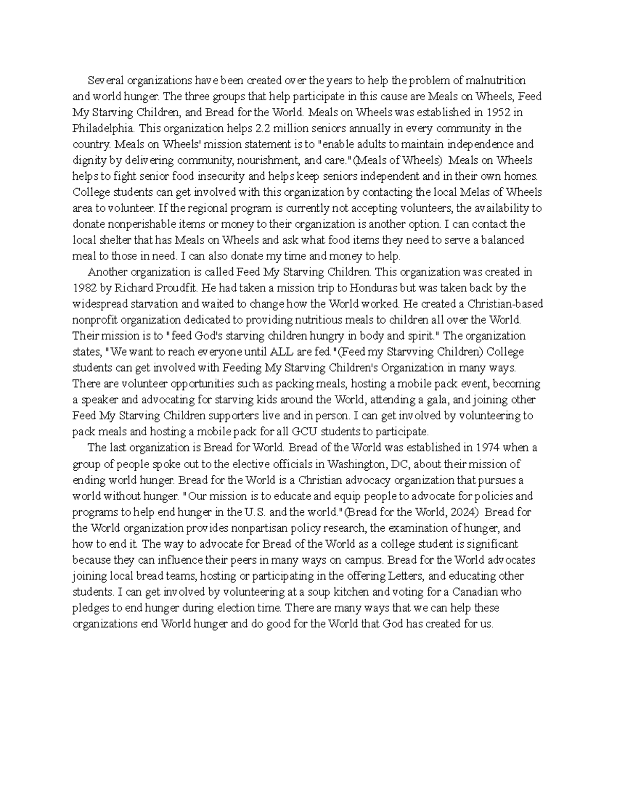 world hunger essay - Several organizations have been created over the ...