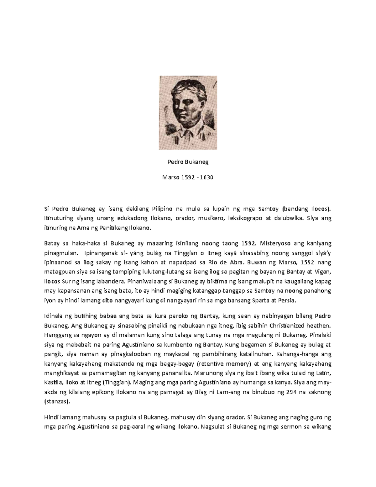 Pedro Bukaneg - Hsjsj - Pedro Bukaneg Marso 1592 - 1630 Si Pedro ...