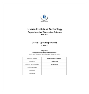 LAB 2 -CS312 -OPERATING SYSTEMS - Usman Institute of Technology Department of Computer Science ...
