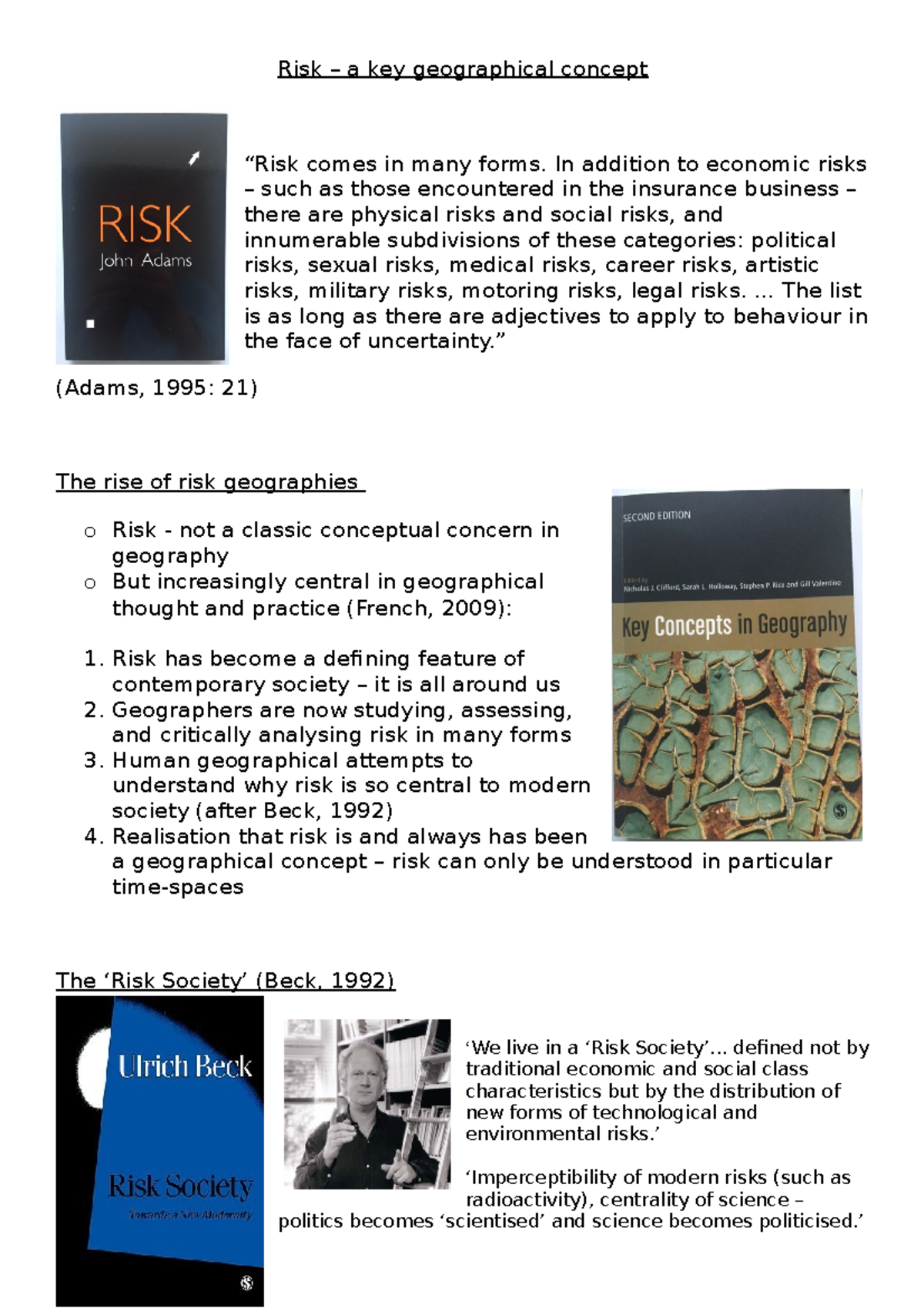 Risk - rise of risk geographies. risk society. 'Chicago School ...