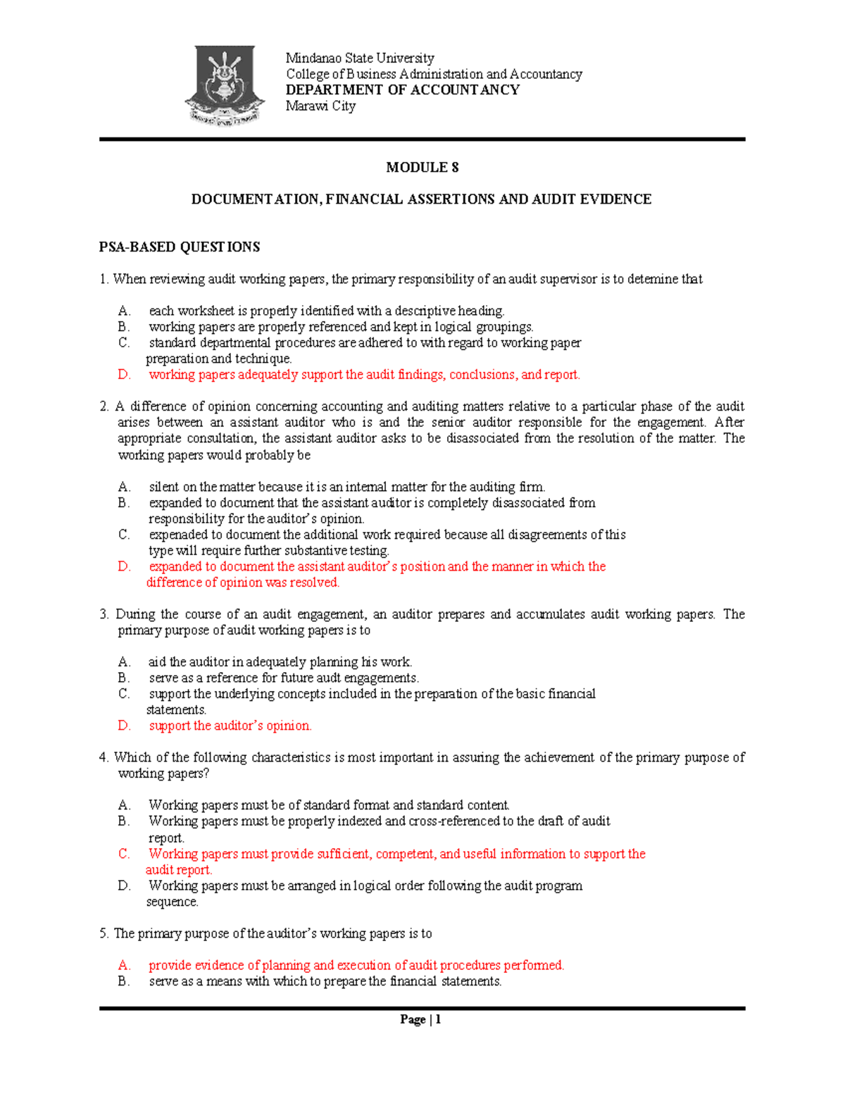 481104553 Module 8 Documentation Financial Assertions Audit Evidence docx - College of Business ...