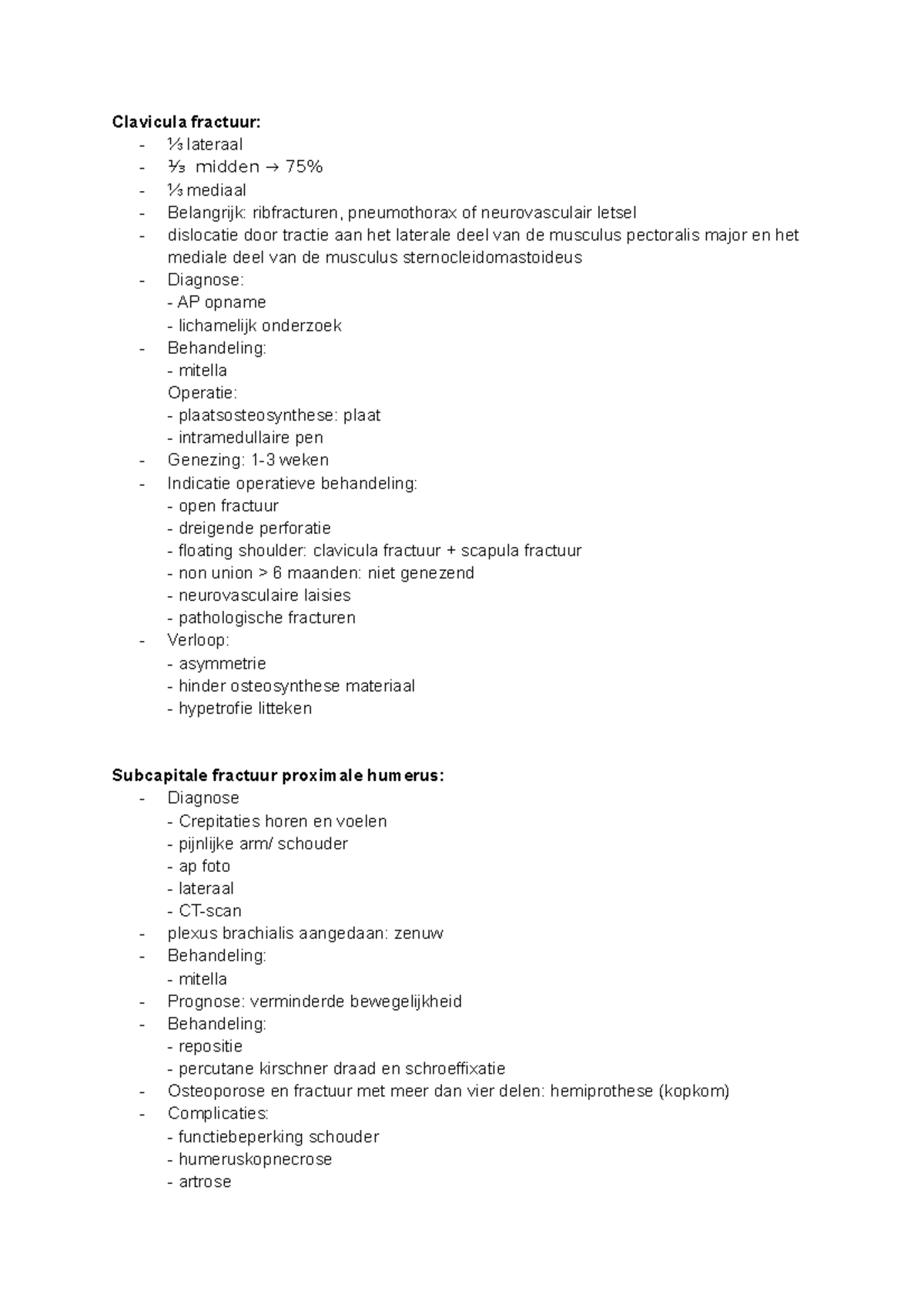 Irat trat - Irat Trat WDD 1 samenvatting - Clavicula fractuur: ⅓ ...