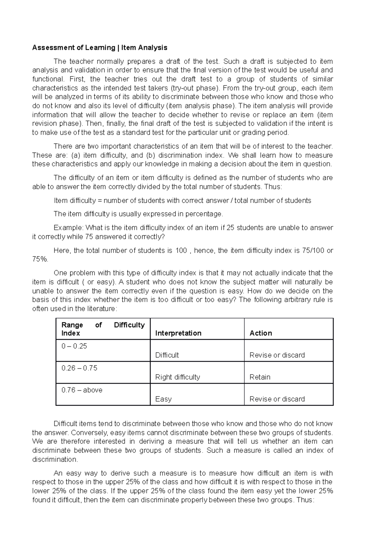 Lecture 2 - Assessment of Learning | Item Analysis - Assessment of ...
