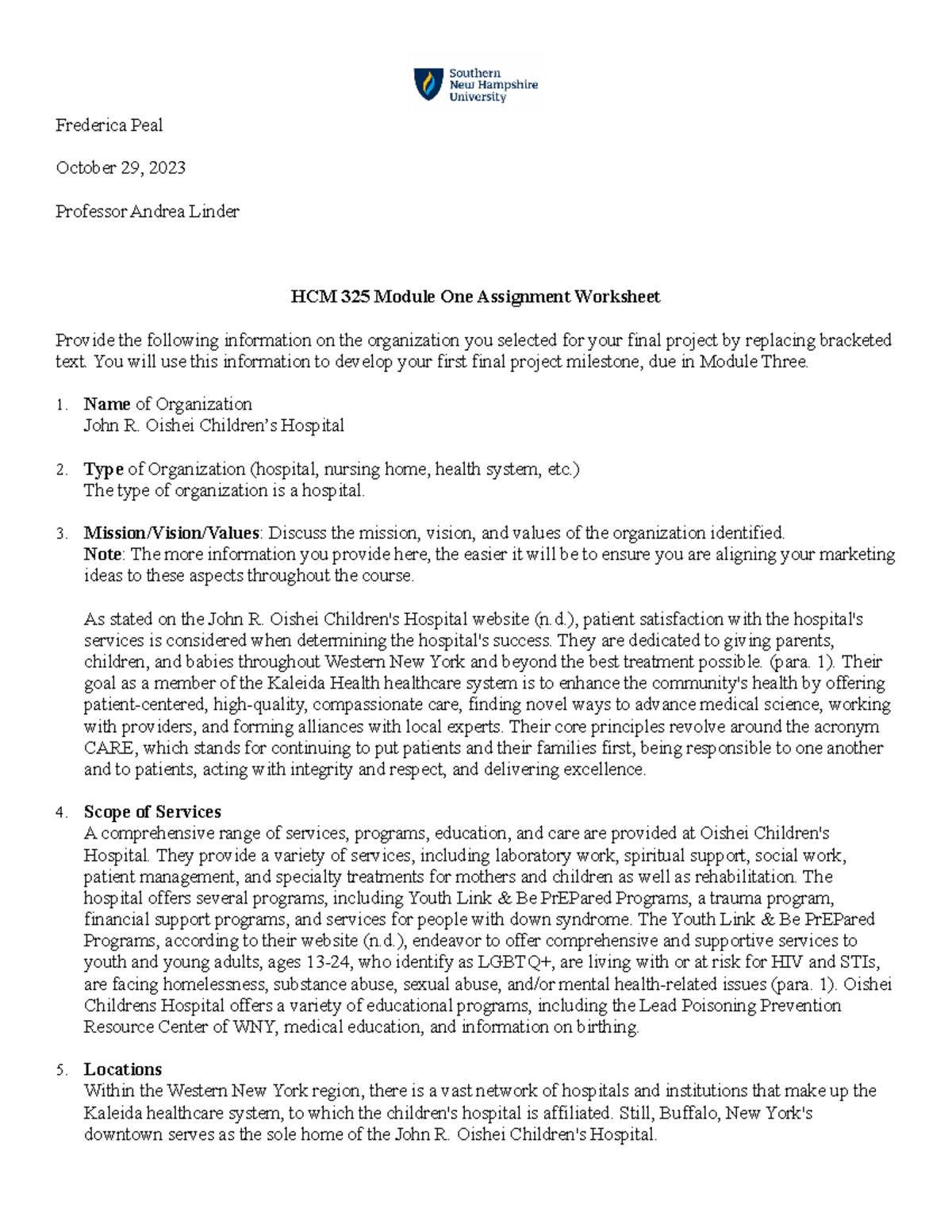 HCM 325 Module One Assignment Worksheet- Frederica Peal - Frederica ...