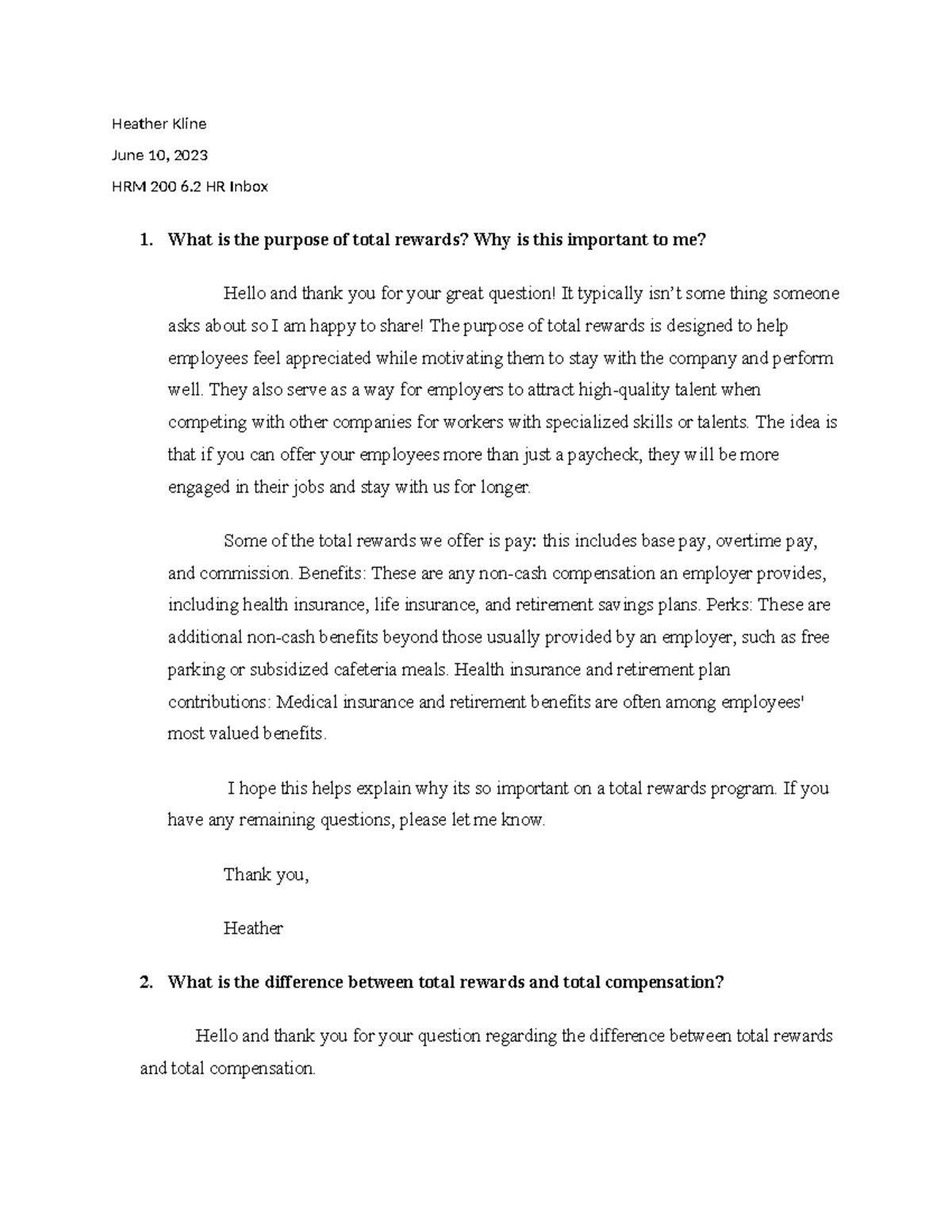 6.2 HRM Inbox - Heather Kline June 10, 2023 HRM 200 6 HR Inbox 1. What ...