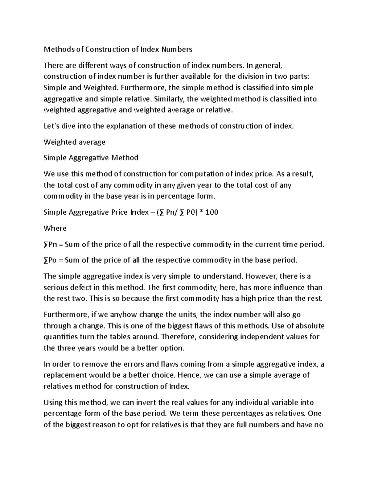 Methods of constructing indexe number - Methods of Construction of Index Numbers There are ...