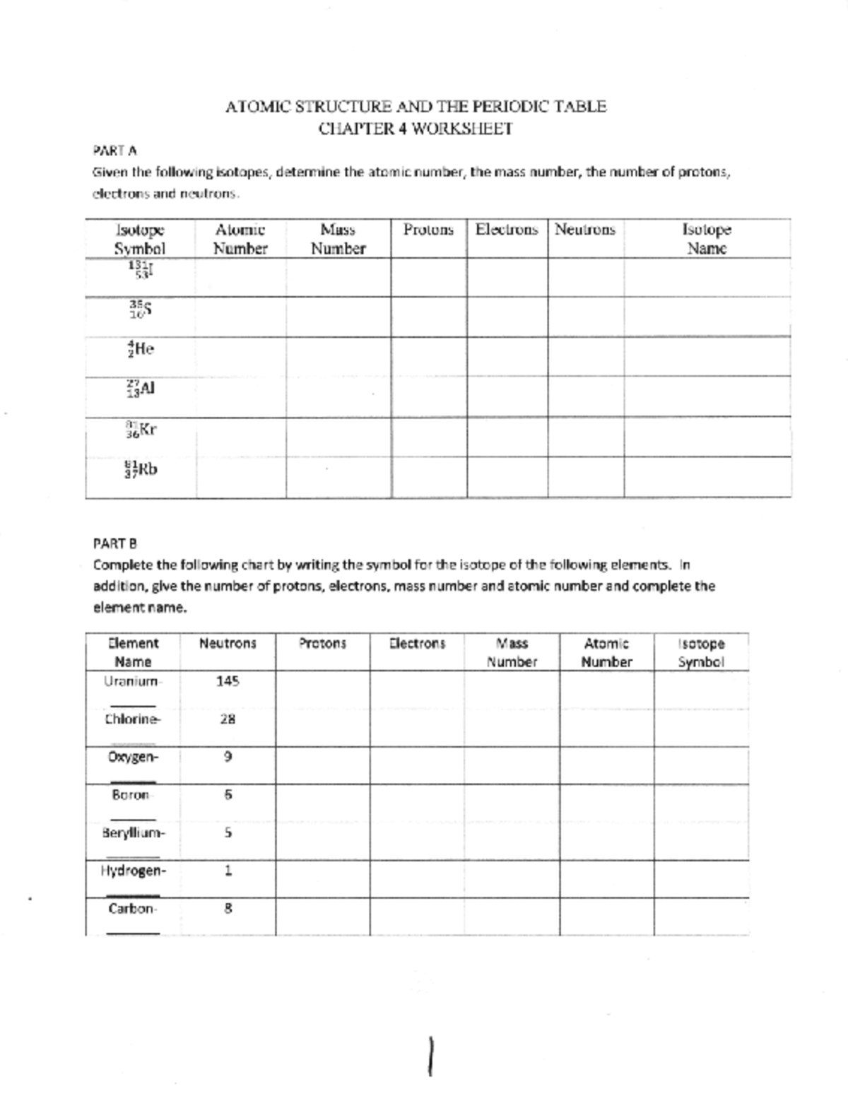 Isotope review packet - ATOMIC STRUCTURE AND THE PERIODIC TABLE CHAPTER ...