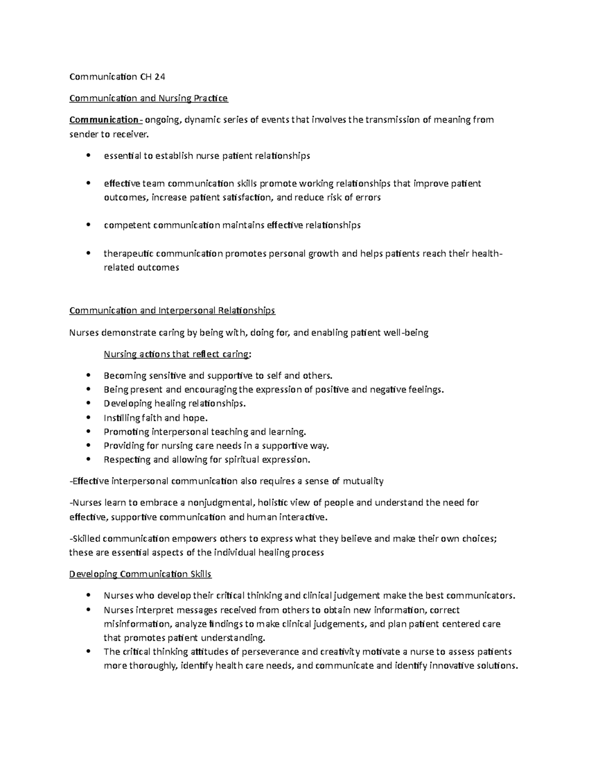 Ch 24 Communication - chapter 24 notes - Fundamentals of Nursing ...