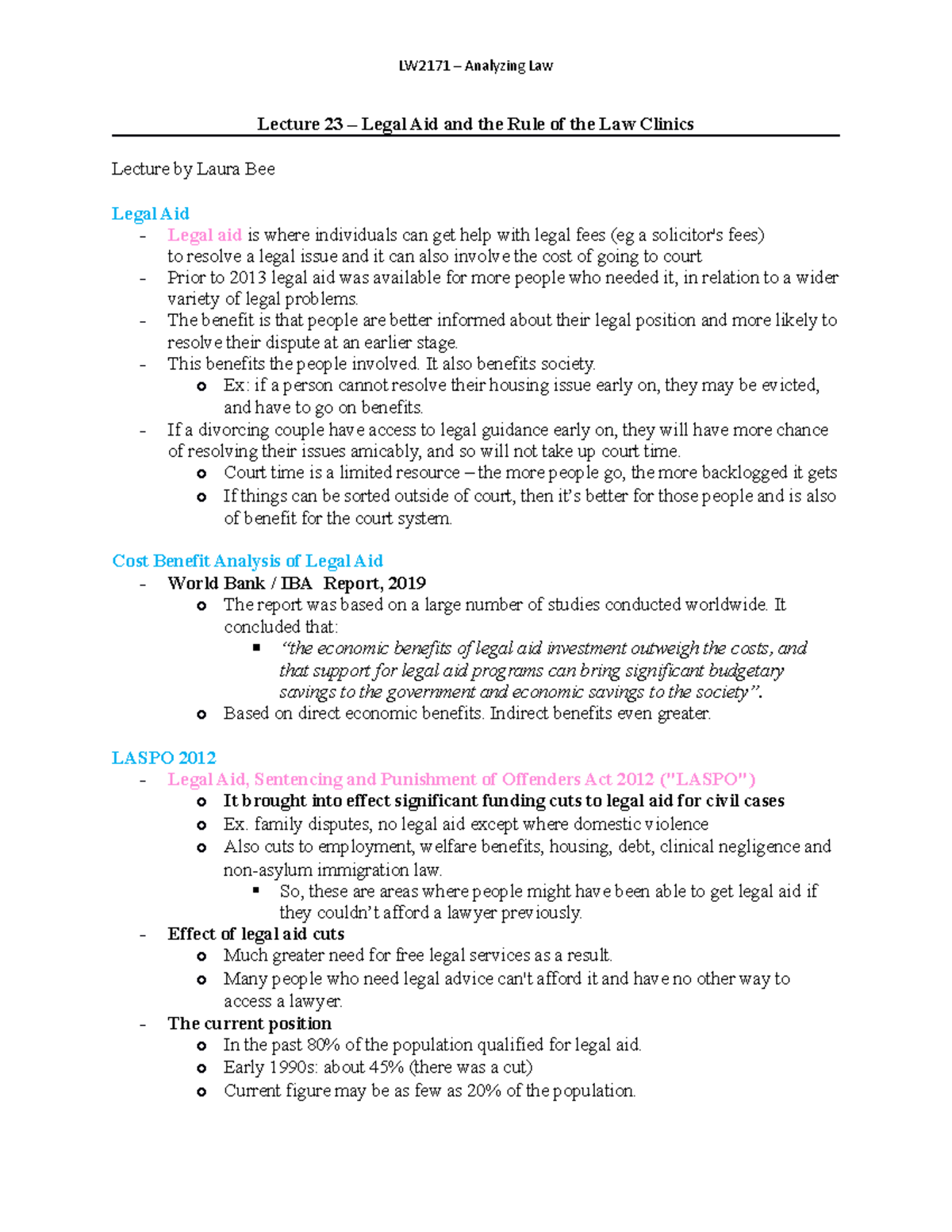 Lecture 23 – Legal Aid and the Rule of the Law Clinics - LW2171 ...