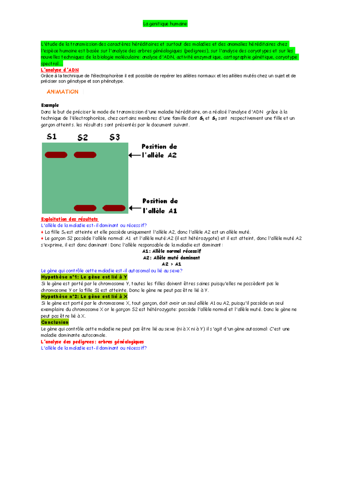 La genitique humaine - L'étude de la transmission des caractères ...