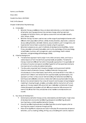 PSY234 Chapter 7 Application Behavioral Therapy - Name: Luna Riordion Class: 2021 Student ...