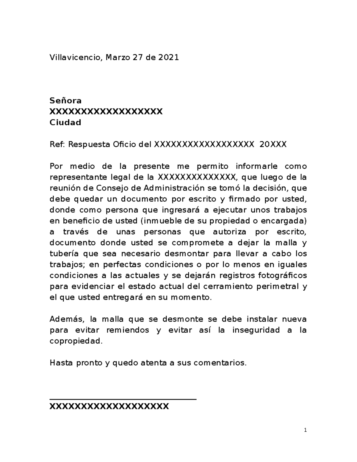 Carta General - Villavicencio, Marzo 27 de 2021 Señora ...