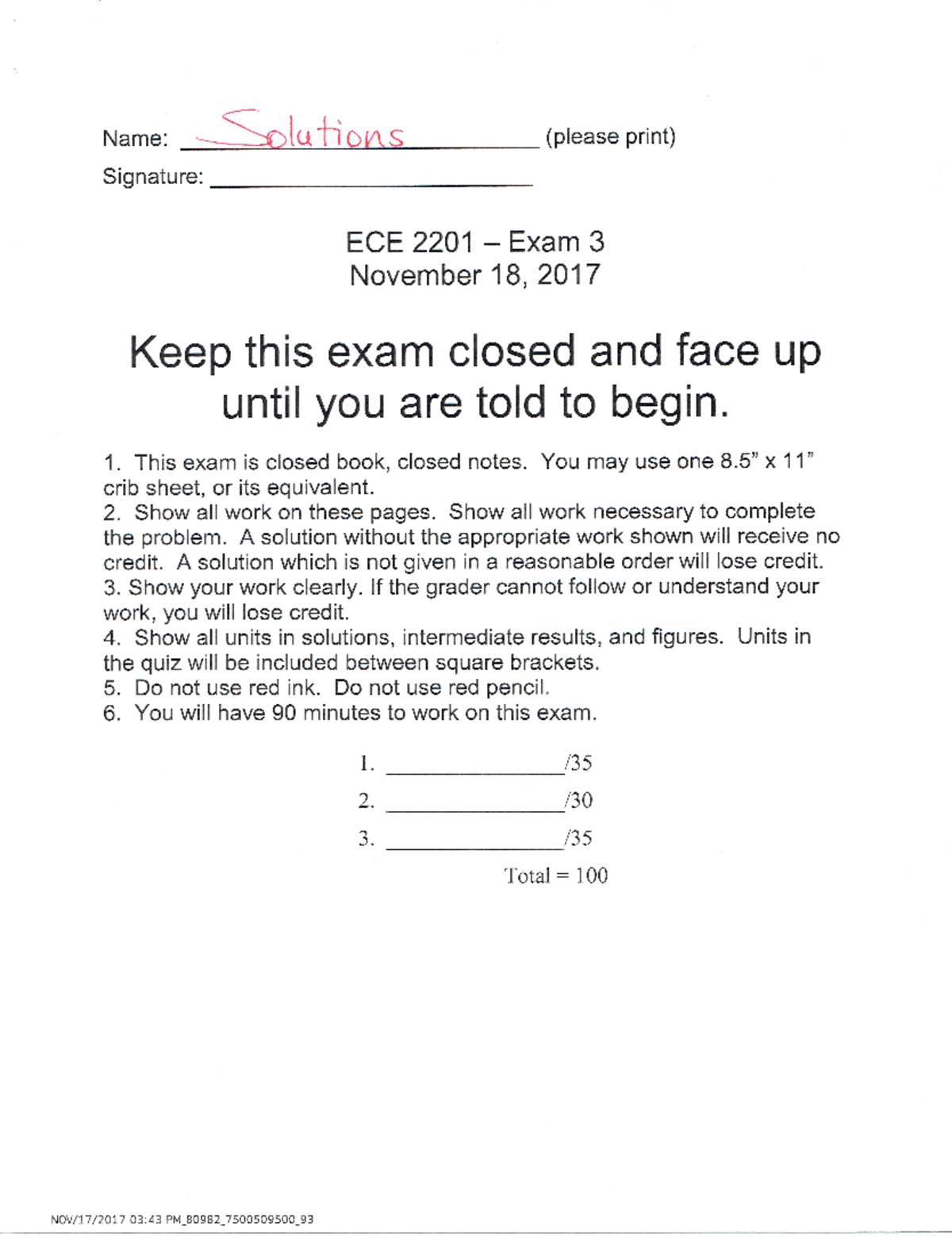 Ece2201 Fall2017 Exam3 Solution Ece 2201 Uh Studocu