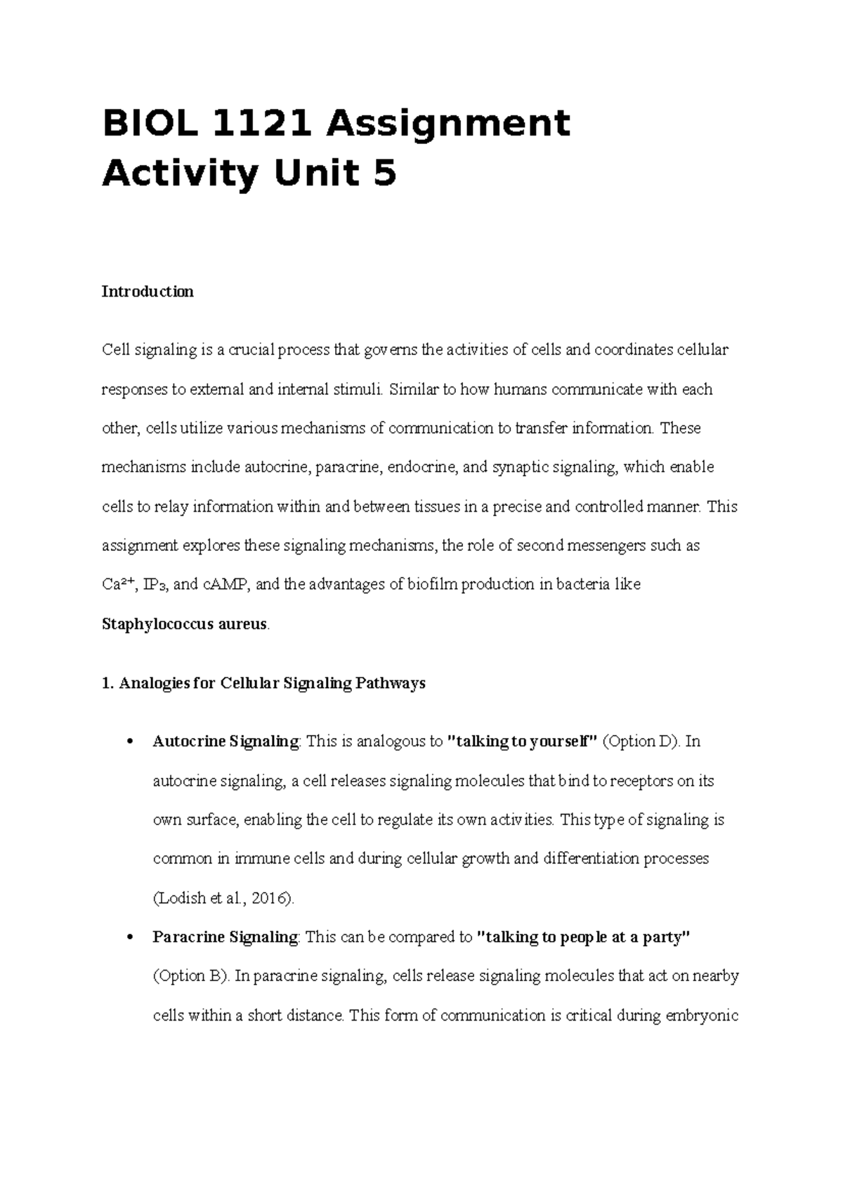 Biol 1121 Assignment Activity Unit 5 Similar To How Humans Communicate With Each Other Cells
