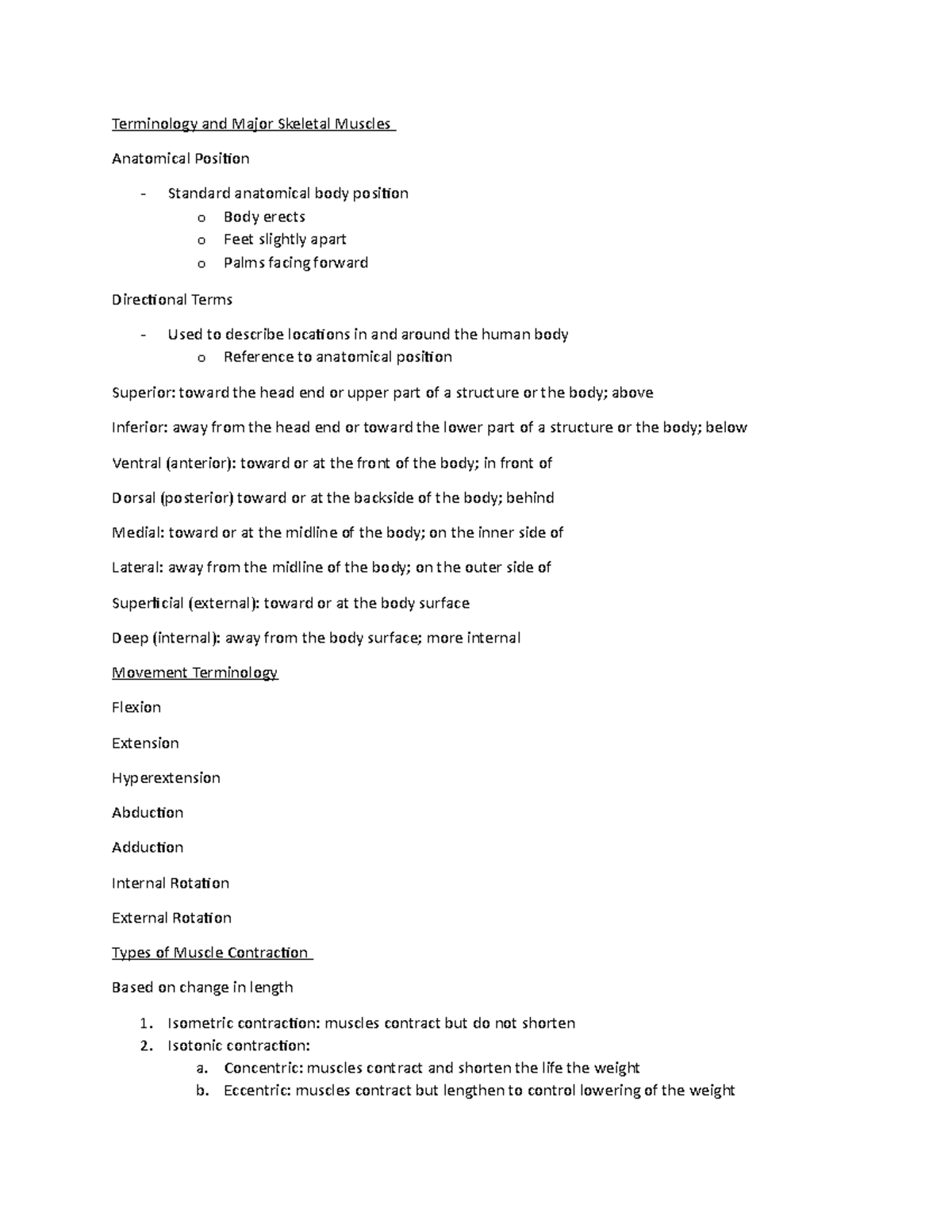 Intro to Exercise Sci Terminology and Muscles - Terminology and Major ...