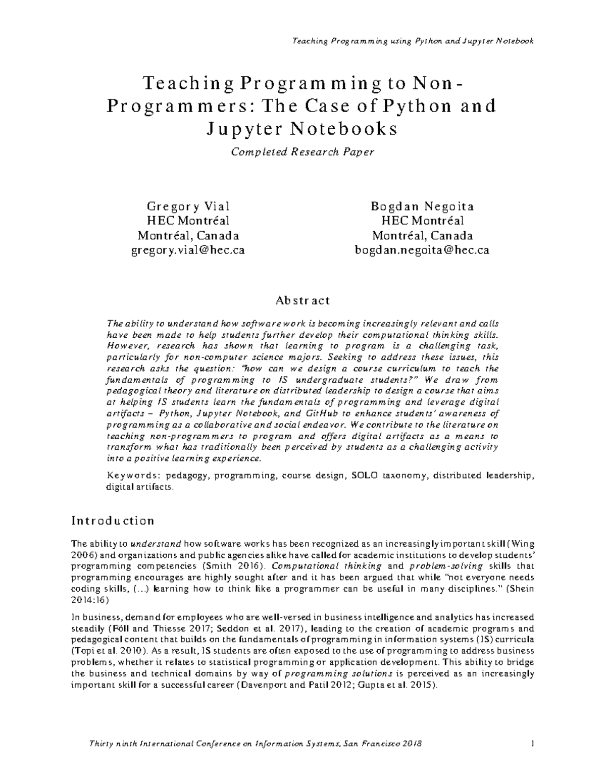 Vial Negoita 2018 - intérêt de python - Teaching Programming to Non ...