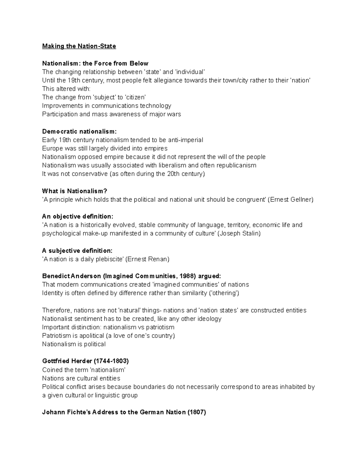 Making the Nation-State - Making the Nation-State Nationalism: the ...